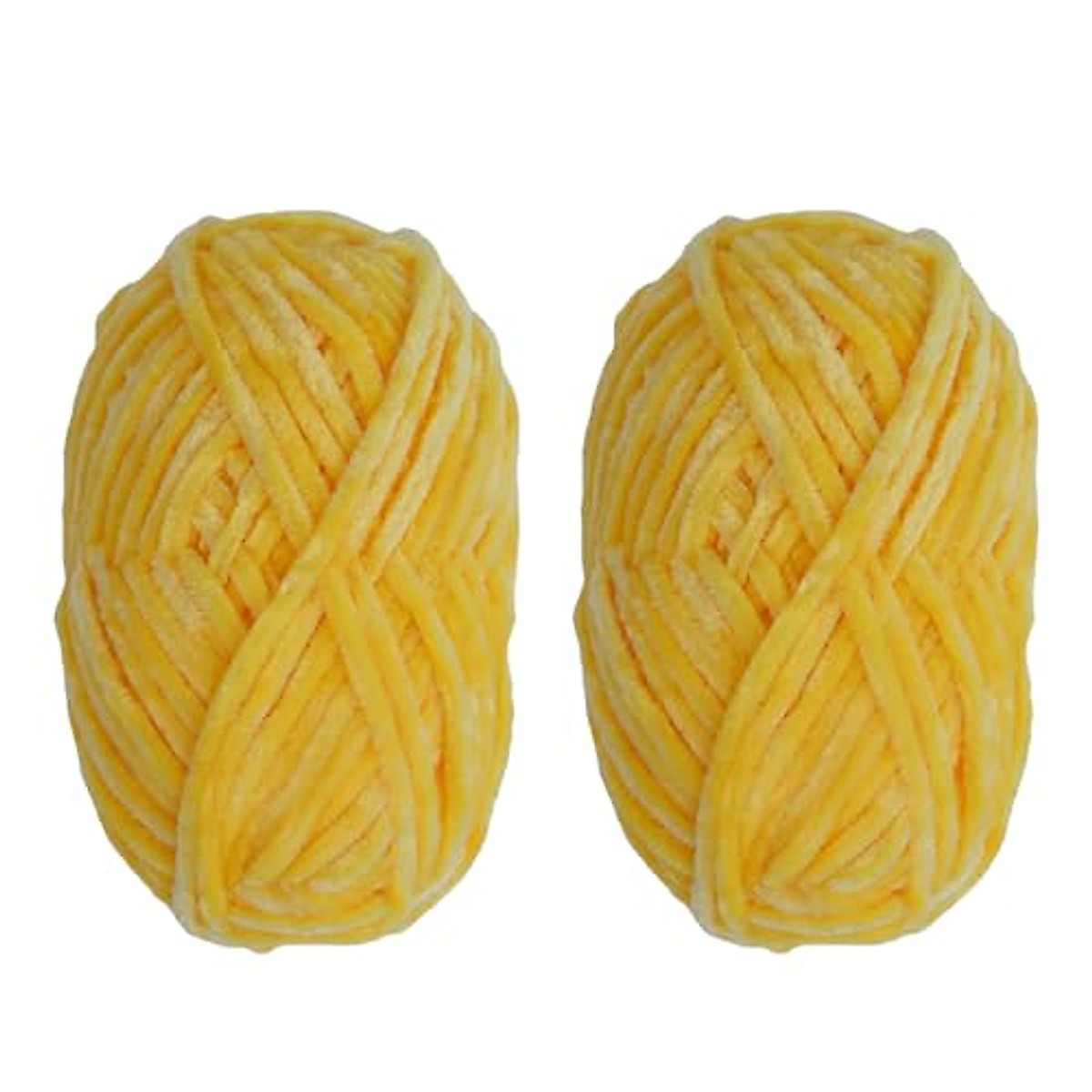 2x100gr Soft Velvet Chenille Blanket Yarn for Crocheting and Knitting Crochet Amigurumi Yarn Super Bulky (Yellow)