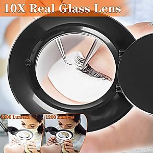 HITTI 10X Floor Magnifying Glass with Light 3-in-1 Super Bright 2200 Lumens Magnifier with Light and Stand, 3 Color Modes Stepless Dimming, Swing Arm LED Magnifying Floor Lamp for Esthetician Craft