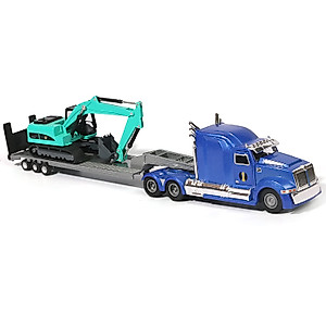 Diecast Toy Model Flatbed Truck w/ Excavator Tractor Metal Construction Vehicle Models Toys for Kids