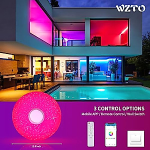 WZTO 36W LED Music Ceiling Light with Bluetooth Speaker, RGB LED Flush Mount Smartphone APP Control Remote Color Changing Ceiling Lamp, Waterproof Light Fixture for Kids Room Bedroom