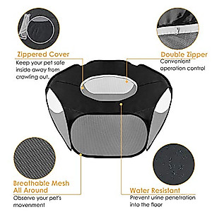 Lukovee Small Animal Playpen, 39.3''x15'' Foldable Pet Cage with Top Cover Anti Escape, Breathable Transparent Indoor / Outdoor Use Pop Up Yard Fence for Kitten, Puppy, Guinea Pig, Rabbits, Hamster(B)