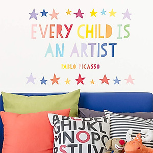 Paper Riot Co. Inspirational Wall Stickers "Every Child is an Artist" Positive Motivational Removable Adhesive Decals for Classroom Kids Room Nursery Bedroom Home Decor