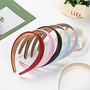 WantGor 1 Inch PU Leather Headband, Wide Padded Hairband Fashion Hair Bands Cute Womens Headbands Holiday DIY Hair Accessories (White)