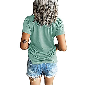 Sunborui Women's Summer Short Sleeve V Neck T Shirts Pocket Solid Loose Casual Tee Tops (Light Green,Medium)