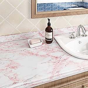 Livelynine Waterproof Pink Marble Contact Paper for Countertops Peel and Stick Marble Wallpaper Sticky Desk Wallpaper for Bedroom Dresser Cover Bathroom Counter Top Wrap Classroom Dorm Wall 15.8x78.8