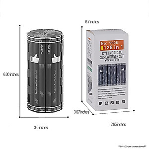 Precision Screwdriver Set Cylinder Organizing Case 128pcs in 1 Case S2 Alloy Steel HRC 56 Hardness Bits Space-saving Roll-up Case Professional Toolset Magnetizing Bit Heads for most sizes (9906)