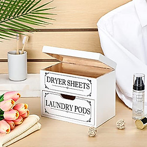 Tatuo Dryer Sheet Holder with Hinged Lid Farmhouse Dryer Sheet Dispenser Rustic Dryer Sheet Container Dryer Sheet Box Laundry Room Decor for Laundry Room Organization Fabric Sheet Laundry Pods, White