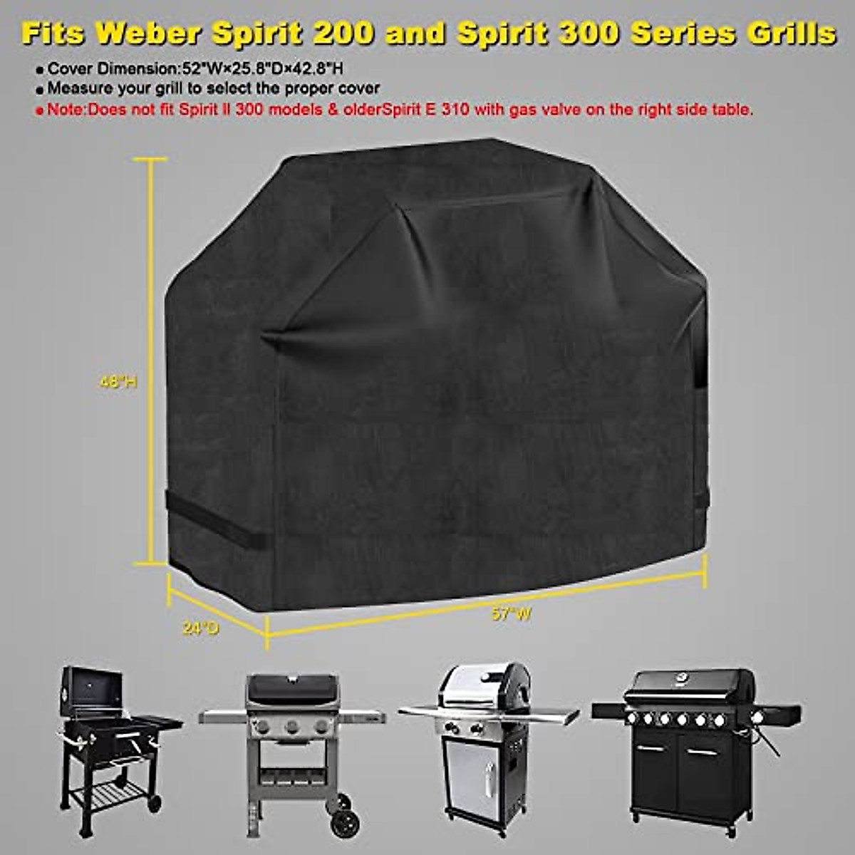 EPESTOEC Gear Grill Cover BBQ Cover Grill Covers Heavy Duty Gas Barbeque Grill Cover BBQ Grill Covers, 58 Inch, Dark Black Color