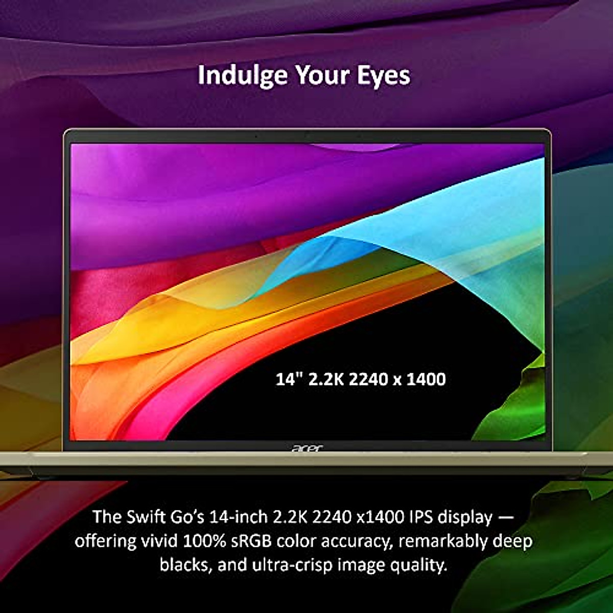 Acer Swift Go 14 Intel Evo Thin & Light Laptop | 14" 2.2K 2240 x 1400 100% sRGB Display | Intel Core i5-1335U | Intel Iris Xe | 16GB LPDDR5 | 512GB Gen 4 SSD | Killer WiFi 6E AX1675 | SFG14-71-54AP