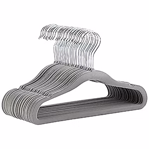Amazon Basics Kids Velvet, Non-Slip 11.6" Clothes Hangers, Pack of 30, Gray