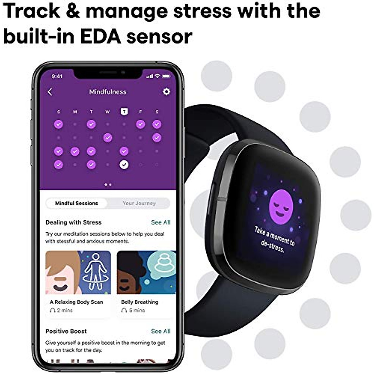Fitbit Sense Health & Fitness Smartwatch W/ GPS, Bluetooth Call/Text, Heart Rate SpO2, ECG, Skin Temperature & Stress Sensing (S & L Bands, 90 Day Premium Included) International Version (Graphite)