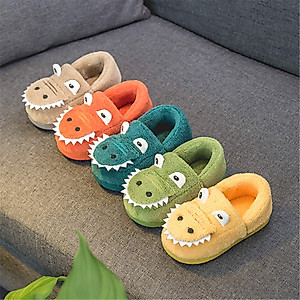 JACKSHIBO Girls Boys Home Slippers Warm Dinosaur House Slippers For Toddler Fur Lined Winter Indoor shoes Green 6-6.5 Toddler