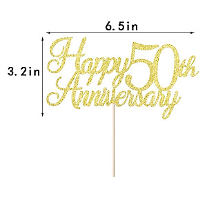 Auteby Happy 50th Anniversary Cake Topper, Gold Glitter 50th Birthday/Wedding Anniversary Party Decoration Supplies (50)