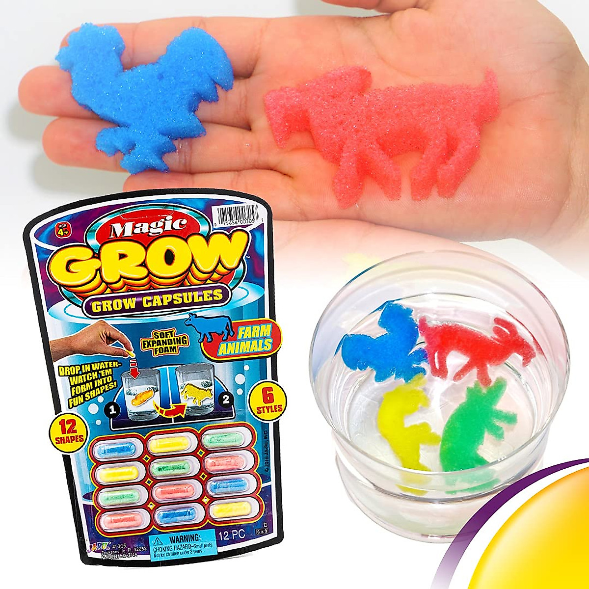 Ja-Ru Magic Grow Capsules, (3 Packs Assorted). Water Growing Animals Capsules. Great Party Favor Kids Toy. Bath Toys for Kids. Fidget Stem Toys. Plus 1 Sticker 305-3s