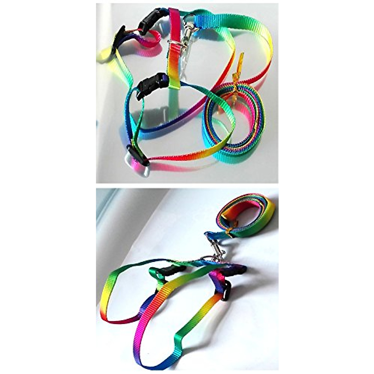 Rabbit Harness Lead Leash Soft Nylon, Adorable Colorful Rainbow Adjustable Harness Collar, Outdoor Walking Buckle Leash
