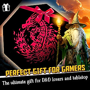 Fantasydice Red Fire Dragon Dice Tray with Lid – 9" Octagon with Dice Staging Area, Holds 5 Dice Sets – Perfect for D&D, Call of Cthulhu, Shadowrun, and All Tabletop RPGs