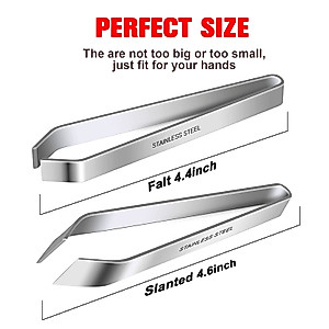Fish Bone Tweezers - 2PCS Kitchen Tweezers Stainless Steel Flat and Slant Cooking Tweezers Precision Chef Tweezers Meat Hair Remover Tool for Cooking Kitchen, Suitable for Salmon Deboning
