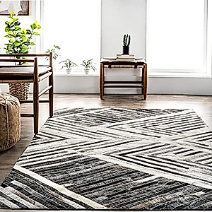 nuLOOM Elaine Handmade Leather Cowhide Geometric Area Rug, 8' x 10', Grey