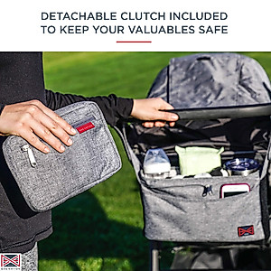 Bag Nation Universal Stroller Organizer Caddy Featuring Cup Holders, Large Main Pocket Compatible with Uppababy, Baby Jogger, Britax, Bugaboo, BOB, Umbrella and Pet Stroller - Grey