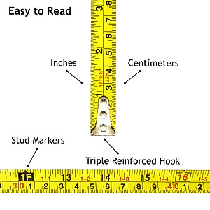 Daily Living Products Small Yellow Tape Measure 3-Pack - Measurement Tape with Standard & Metric - Tape Measure Retractable - Measuring Tape Retractable with Pause Buttons - Easy Read Tape Measures
