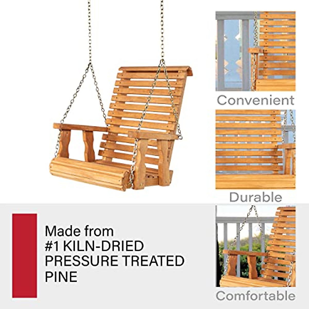 Amish Heavy Duty Roll Back Pressure Treated Swing Chair (Cedar Stain)