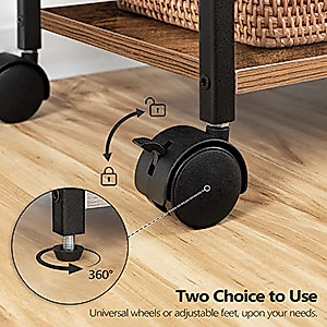 ALLOSWELL Mobile Printer Stand, 2-Tier Printer Cart with Storage, Under Desk Storage Rolling Cart on Wheels and 2 Hooks, Industrial Printer Table, for Home, Office, Scanner, Rustic Brown PTHR2001