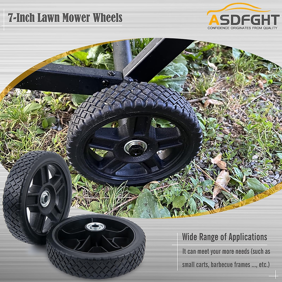 7 Inch Lawn Mower Wheels (2-pack) Fits Most Standard push Lawn Mowers, Inner and outer bearing structure - Includes Bolts, Nuts (Also available in 6~14-inch wheels)