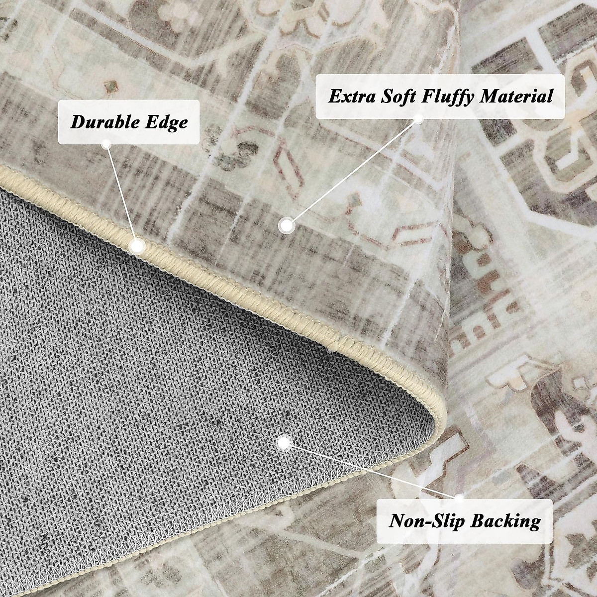 Pauwer Boho Area Rug 5x7, Large Washable Area Rugs for Living Room, Soft Vintage Bedroom Rug Carpet, Farmhouse Non Slip Low-Pile Throw Area Rugs for Dining Room Entryway Dorm, Natural Brown Sage