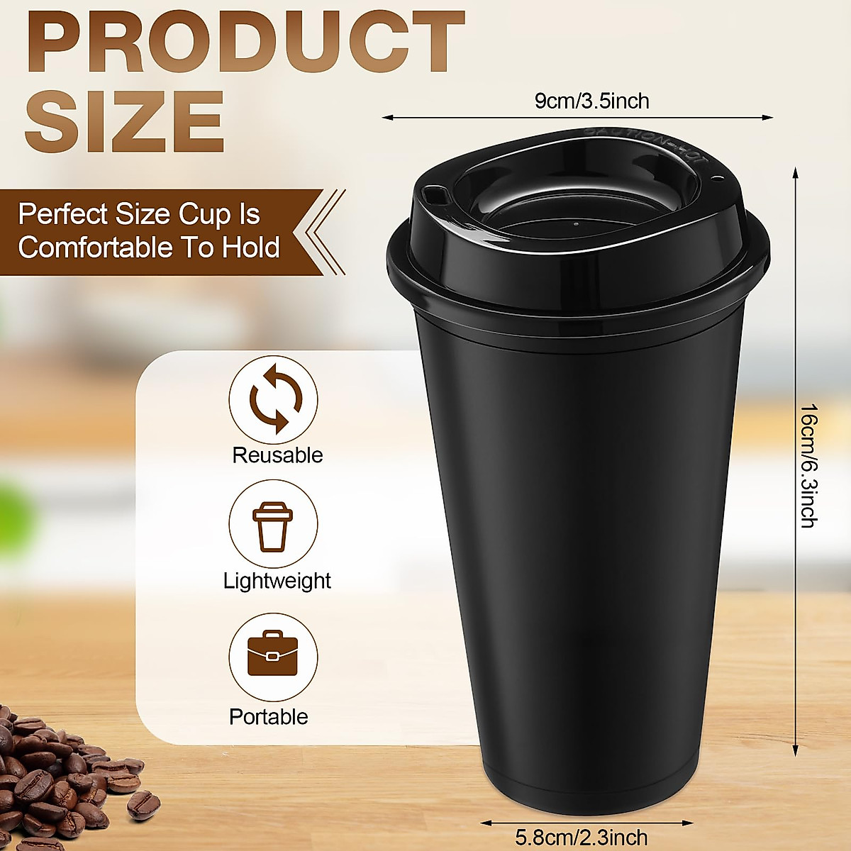 Honeydak 45 Pack Reusable Coffee Cups with Lids 16 oz Portable Tea Cups Reusable Hot Coffee Mugs Tumblers Bulk Plastic Tumblers Travel Drinks Mugs for Hot and Cold Drinks(Black)