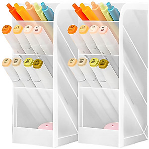 FYY Office Desk Organizers,Pen Holder,Pen Organizer Storage-2Pcs Desk Caddy Organizer with 4 Compartments for Office, School, Home-L-Clear