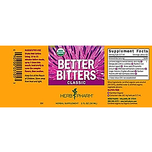 Herb Pharm Better Bitters Certified Organic Digestive Bitters, Classic, 1 Ounce