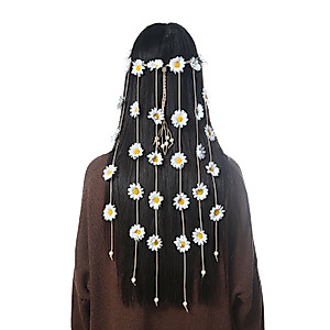 AWAYTR Sunflower Headband Women Hippie Headwear Bohomia Feather Rope Crown Headdres for girls (Sunflower)