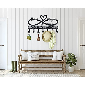 EXUNART Personalized Key Holder for Wall, Infinity Key Hooks, Coat Rack, Key Rack for Wall, Custom Name Rack, Decoration Hook, Decorative Metal Sign Key Hanger Home Decor for Wall .Wedding Gift