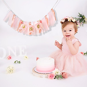 Rpvod Pink Floral 1st Birthday High Chair Banner - Lightweight, Hand Wash Only, 10 x 80 inches, Best Birthday Gift for Girls/Women/Babies