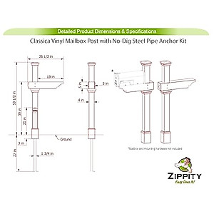 Zippity Outdoor Products ZP19013 Classica Mailbox Post, White