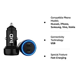 USB Type-C Car Charger Car Accessories – 60W Dual Ports Type-C Cell Phone Charger – Lighter USB Charger Compatible with iPhone, Samsung, Tablet – Fast Charge and Reliable Connection