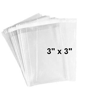 200 Pack 3" x 3" clear resealable cellophane bags - 1.4 MIL thick glossy self seal cello bag for gifts, food, soap, candles and bakery goods