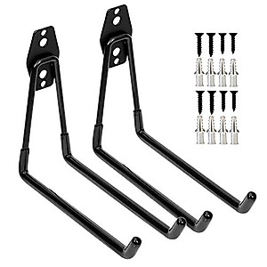 Heavy Duty Garage Storage Utility Double Hooks,Extended Wall Mount Tool Holder Organizer for Ladders,Bike,Chair (2 Pack Black 7.5" Large U Hook)