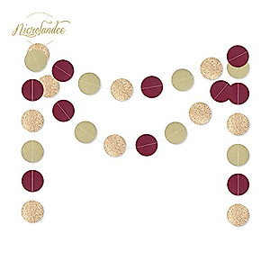 Nicrolandee Burgundy Paper Garland Rose Gold Glitter Dots Hanging Party Garland for Maroon Wedding Engagement Party Baby Shower Bridal Shower Hen Night Party Decorations, 3 Pack/Set 9.8FT Long