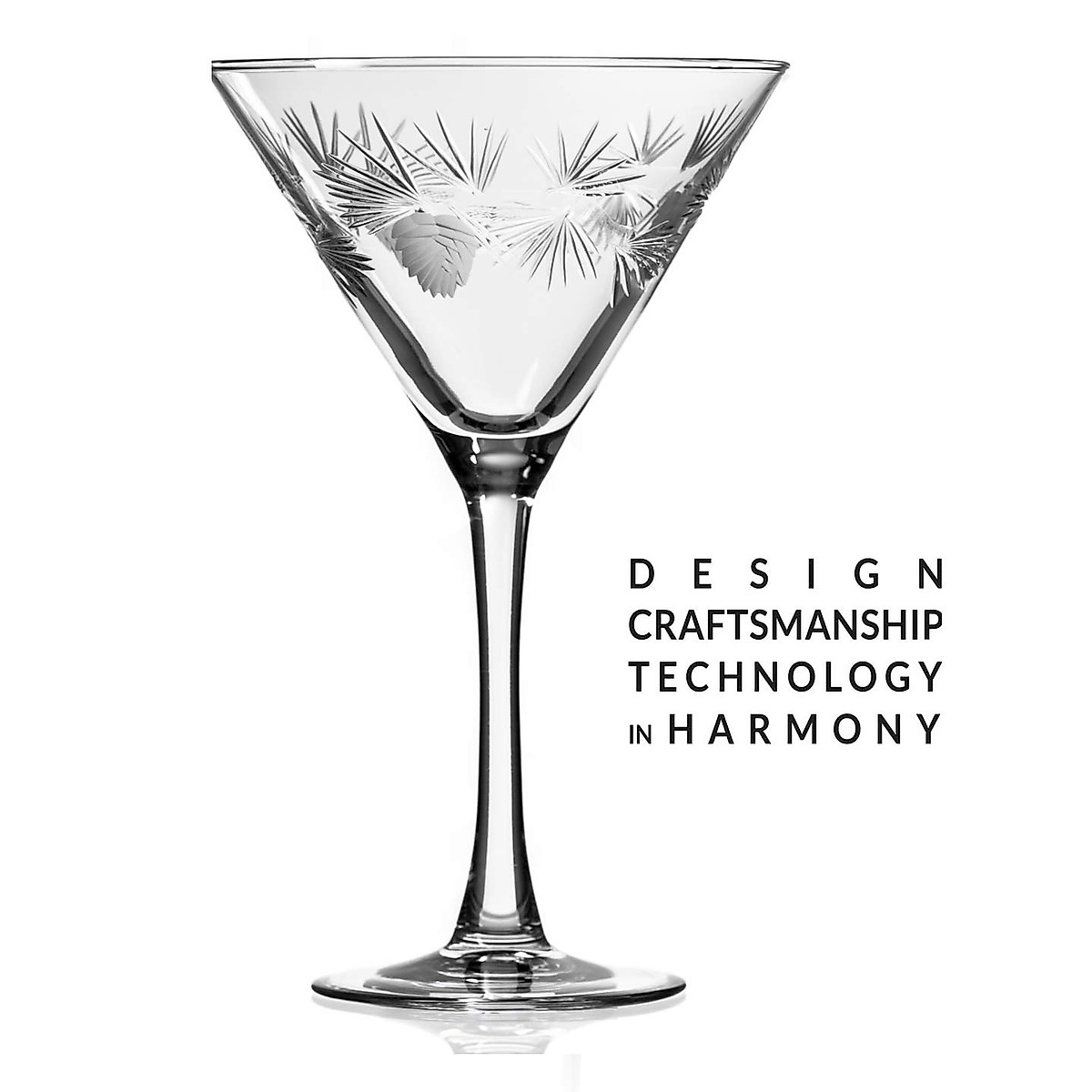 Rolf Glass Icy Pine Martini Glass - Set of 2 Stemmed 10 Ounce Martini Glasses - Lead-Free Glass - Diamond-Wheel Engraved Cocktail Glasses - Made in the USA