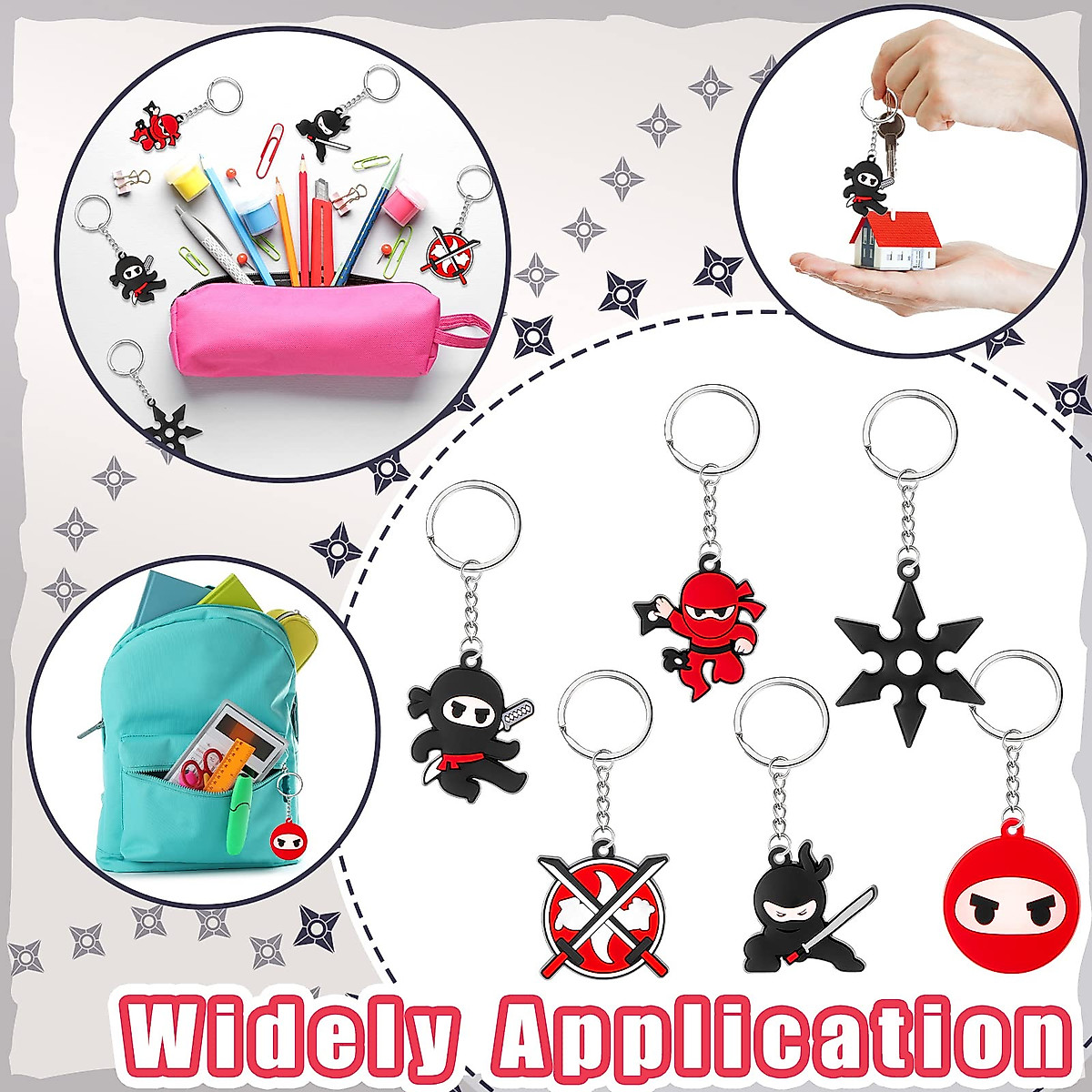 Taiyin 30 Pack Ninja Party Favors Ninja Keychains Ninja Warrior Party Favors Karate Samurai Stars Warrior Key Ring for Birthday Party Supplies Kids Baby Shower