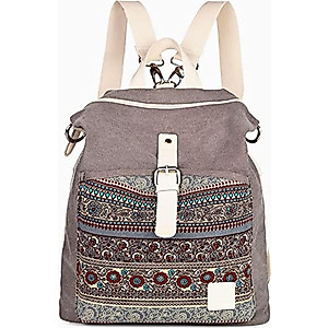 Womens Backpack Purse Canvas Purse 3-Way Crossbody Bag Boho Shoulder Tote Bags Girls (Grey - bohemian)