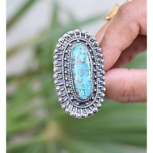 Rekha Gems Blue Copper Turquoise Ring, 925 Sterling Silver Ring, Vintage Ring , Handmade Ring, Birthday Gift, Blue Stone Ring, Boho and Hippie, Ring, Turquoise Ring, Turquoise Jewelry- BTQ-09 (9.50 US)