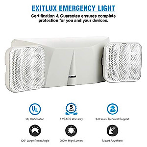 EXITLUX 6 Pack White Exit Sign with Emergency Light-UL Certified-Hardwired Emergency Light Standard -Adjustable Lamps & 90-Minute- Emergency Exit Light Fixtures,UL 924,120/277V AC