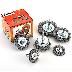 TILAX Wire Brush Wheel Cup Brush Set 6 Piece, Wire Brush for Drill 1/4 Inch Arbor 0.012 Inch Coarse Carbon Steel Crimped Wire Wheel for Cleaning Rust, Stripping and Abrasive, for Drill Attachment