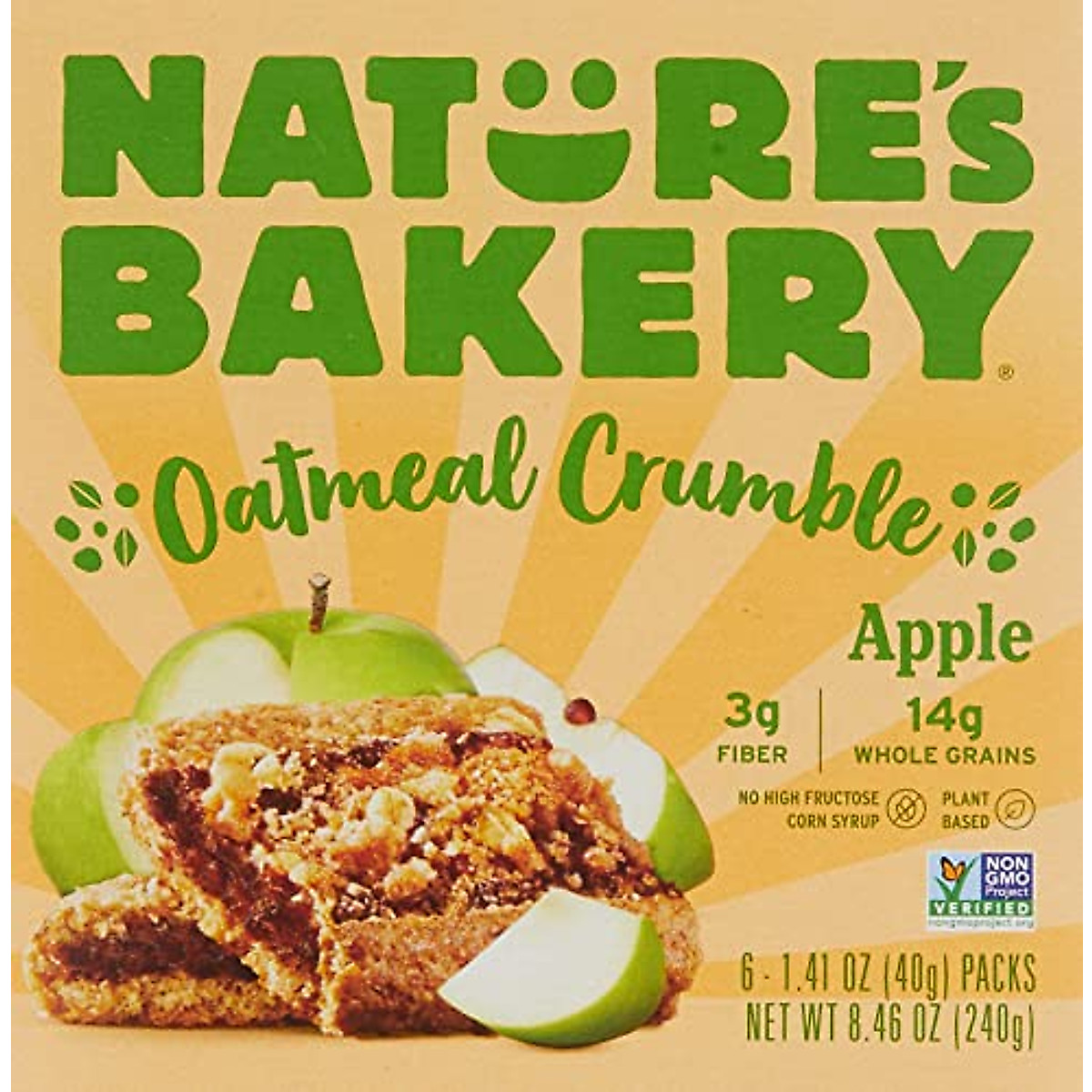 Nature's Bakery Oatmeal Crumble Bars, Apple, Real Fruit, Vegan, Non-GMO, Breakfast bar, 1 Box With 6 Packs, 6 Count