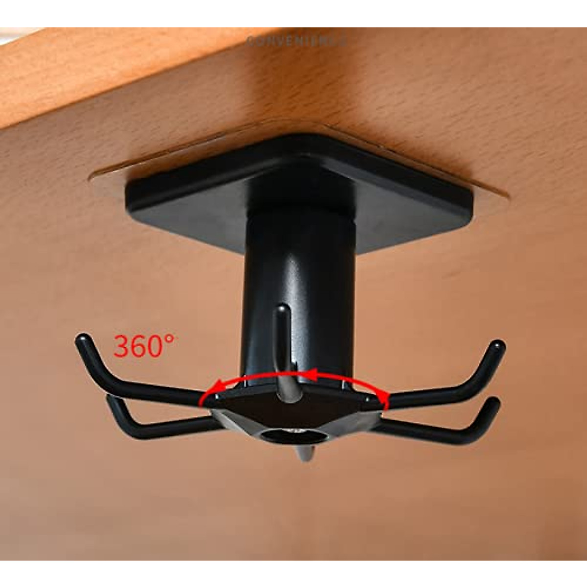 Beecora Spinning Storage Hook Organizer -Under Cabinet or Shelf 6 Hooks-in-One Adhesive Hangers for Hanging Kitchen Utensil Holder Jewelry Closet Keys Home Office Kids Bath Room [1PK BLK]