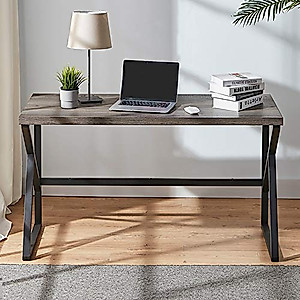 HSH Rustic Grey Computer Desk, Metal and Wood Home Office Desk, Industrial Modern Vintage Work Study Writing Table for Livingroom Bedroom, Farmhouse Oak PC Desk, Wooden Computer Table, Gray 47 Inch
