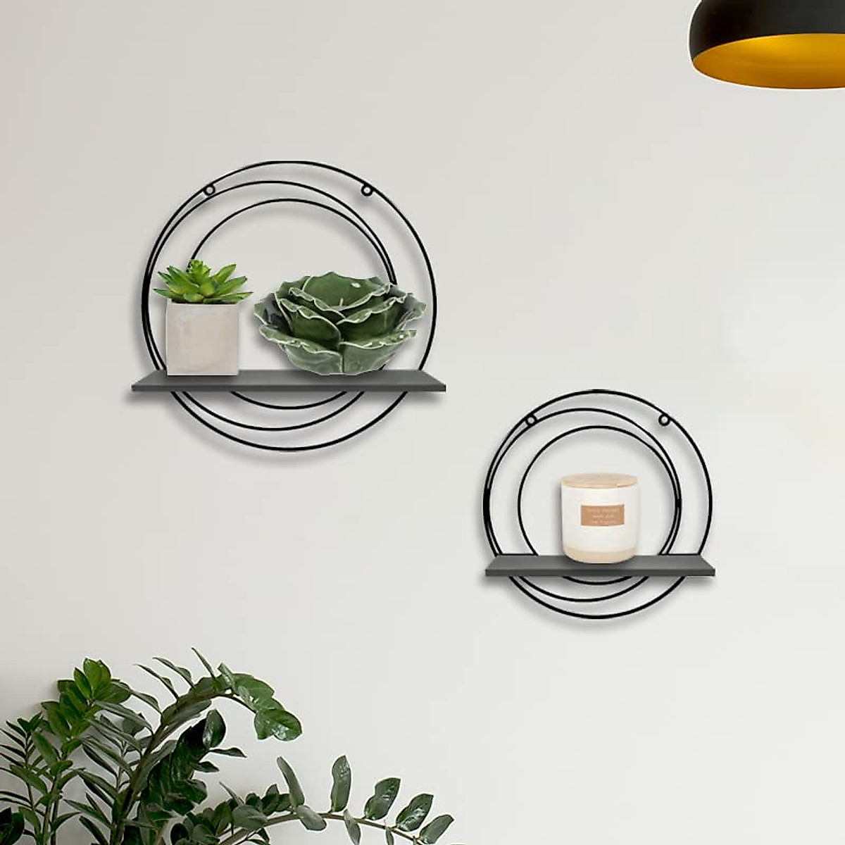 Rienias Floating Shelves Wall Mounted Set of 2, Hanging Storage Shelf for Bathroom, Living Room, Bedroom, Kitchen,Grey