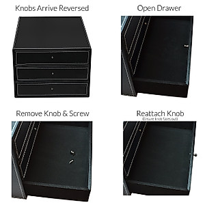 MyGift Executive 3-Drawer Leatherette Document Holder - Office Desk Filing Storage Box with Drawers, Black